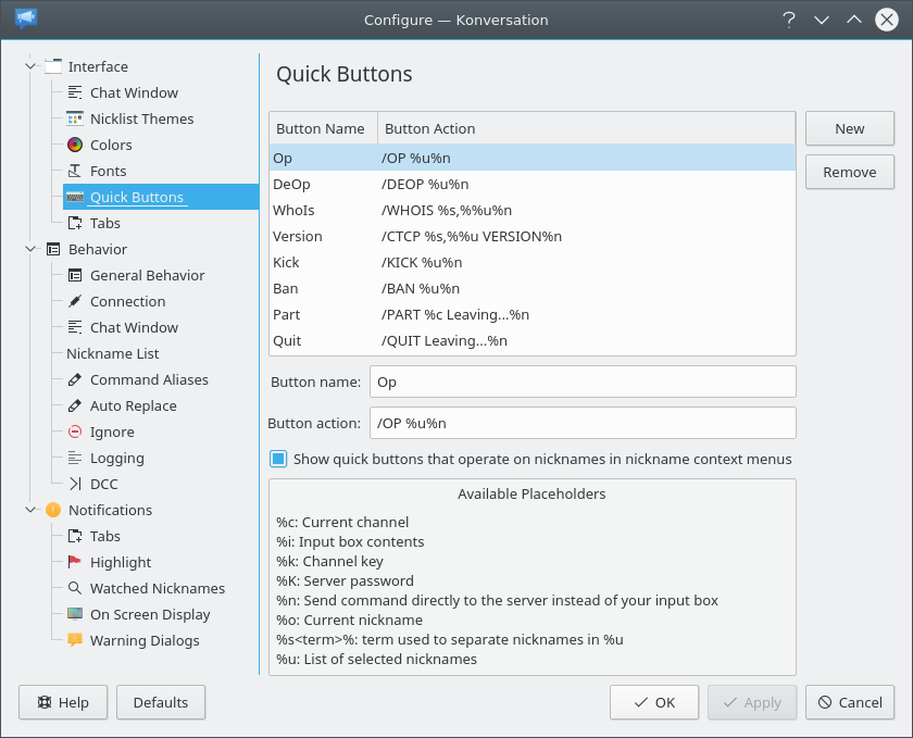 Configuring Quick Buttons